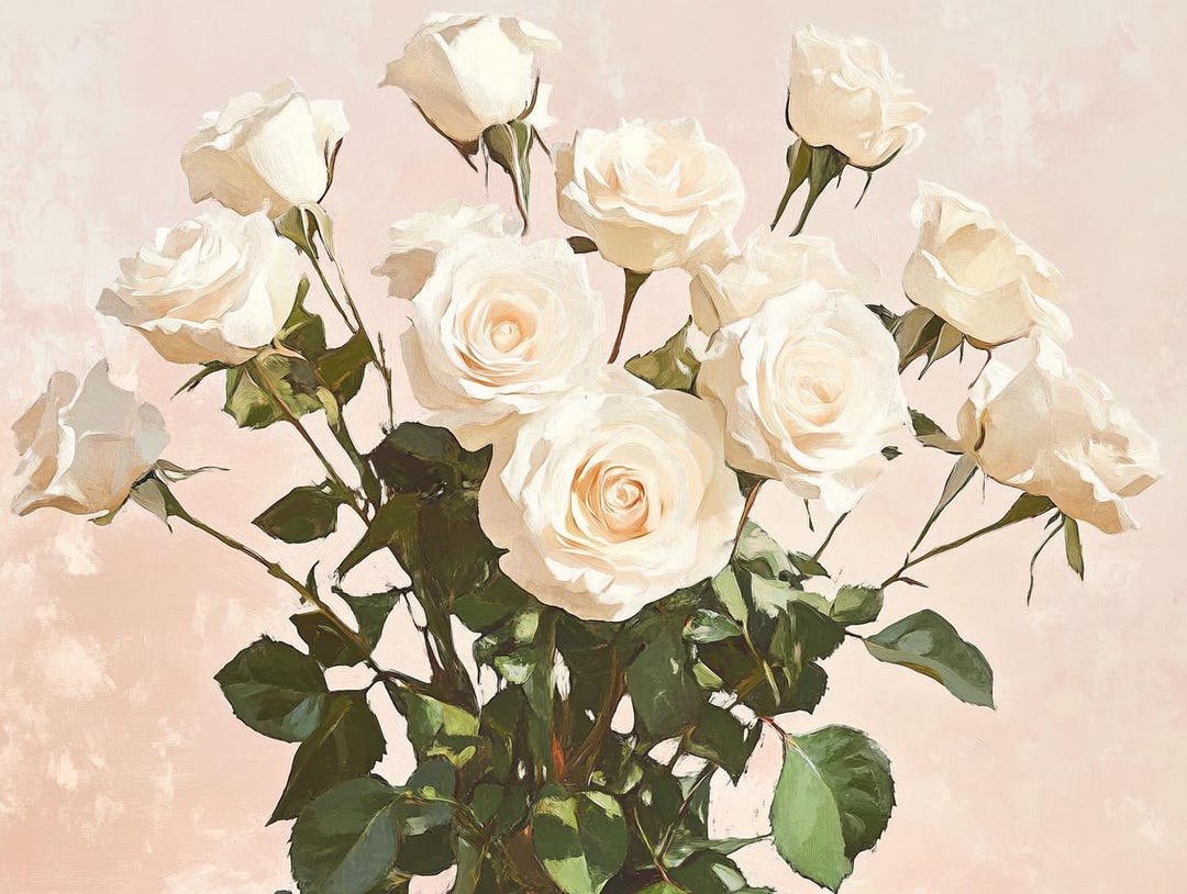 White Roses, Digital Download, Printable Wall Art, Housewarming Gift ...