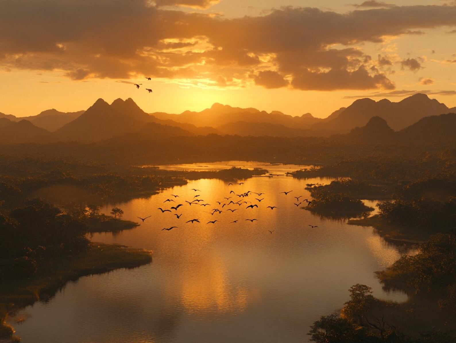 Birds Flying Through A Orange Sunset, Digital Download, Printable Wall ...