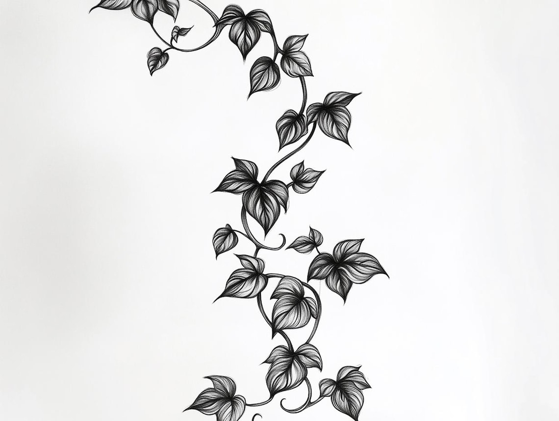 Black & White Ivy Vine Tattoo-style Drawing With Bold, Clear Lines ...