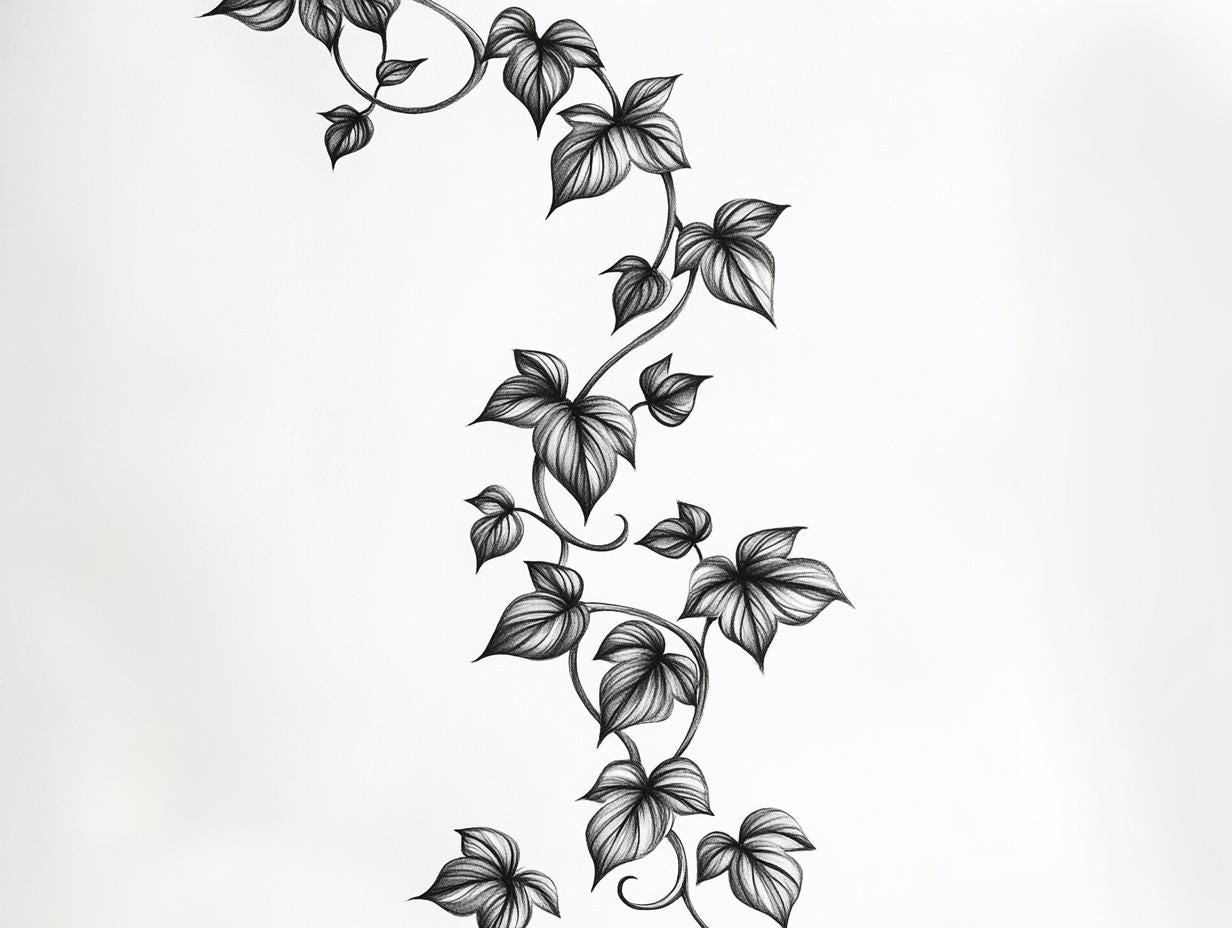 Black & White Ivy Vine Tattoo-style Drawing With Bold, Clear Lines ...