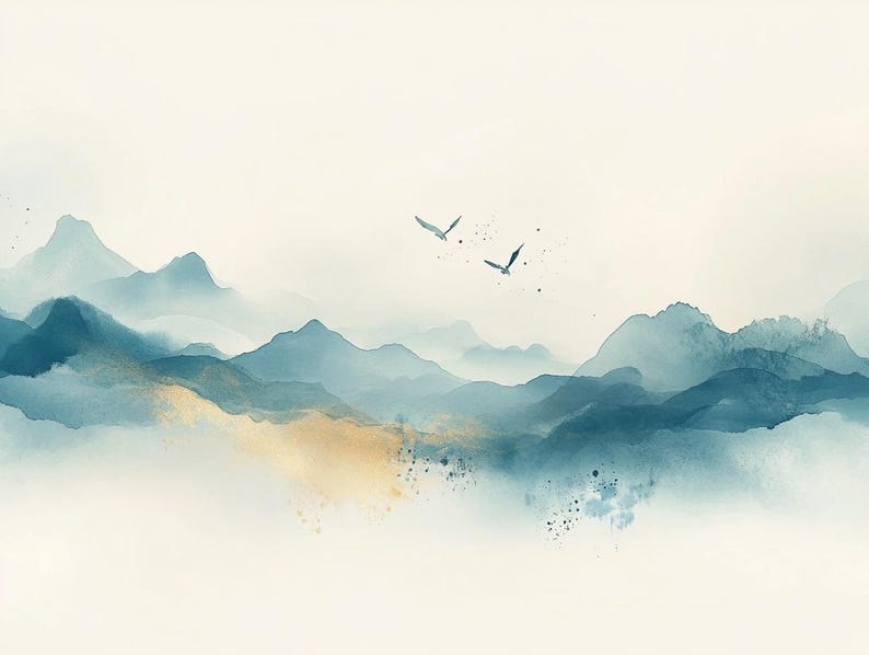 Watercolored Snowy Mountains, Printable Wall Art, Housewarming Gift ...