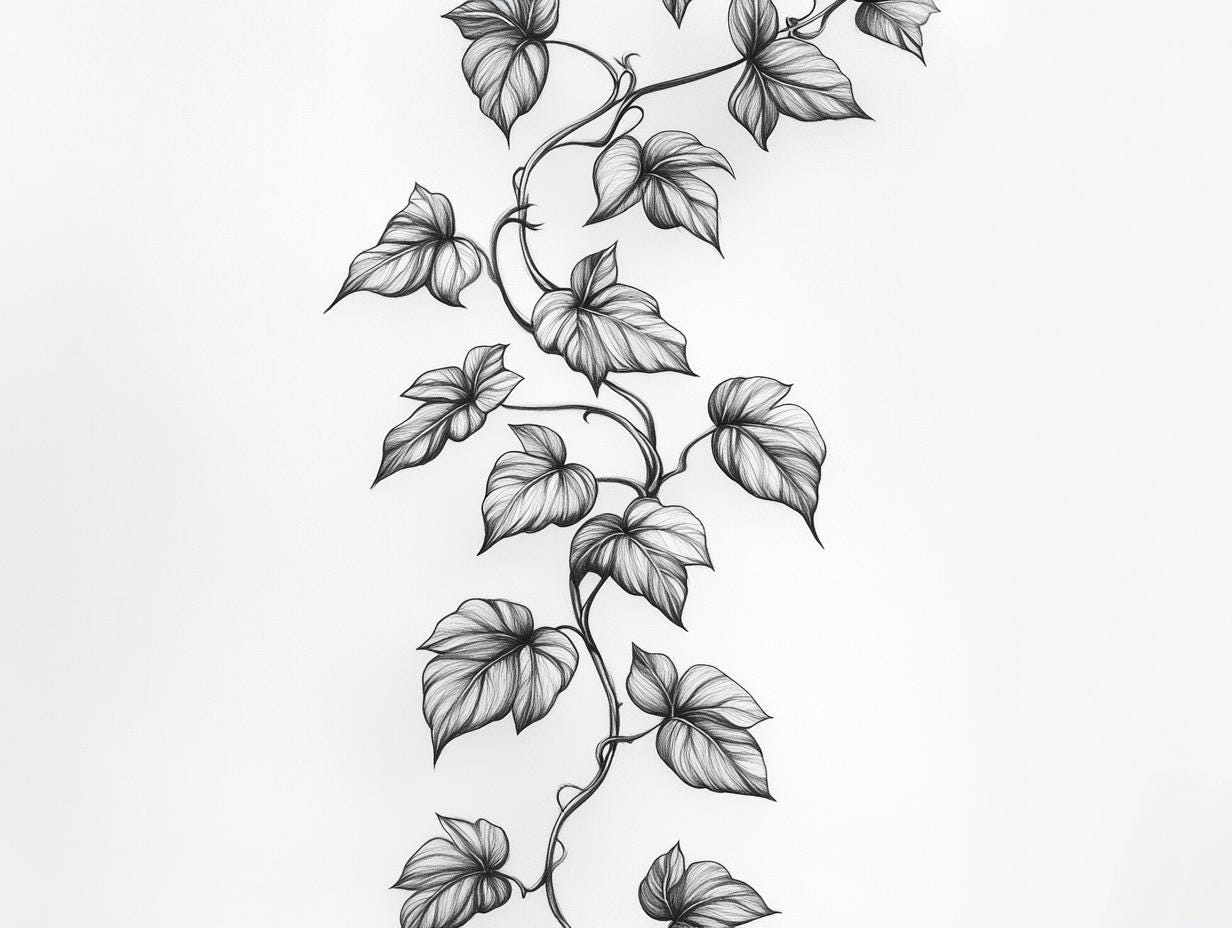 Black & White Ivy Vine Tattoo-style Drawing With Bold, Clear Lines ...