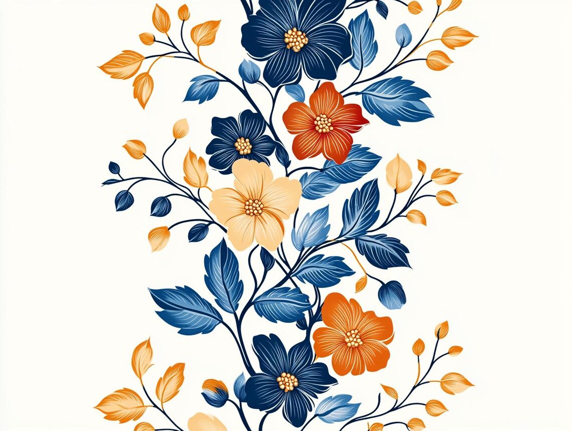 3-color Vector Page Border With Floral Design - Thin 2D Flat Border ...