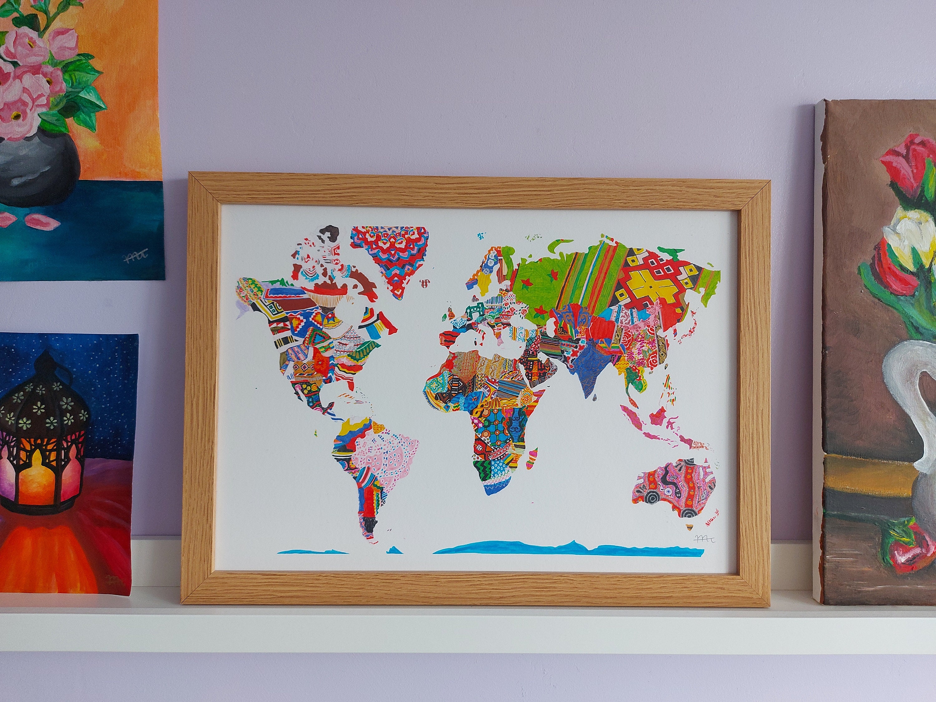 Cultural Map Art / Colourful World Map / Travel Print / - Etsy