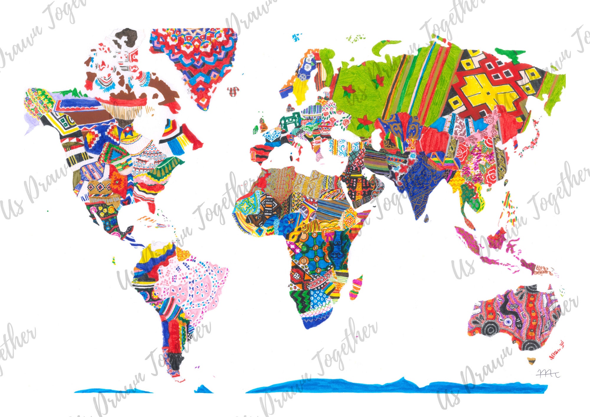 Cultural Map Art / Colourful World Map / Travel Print / Multicultural ...