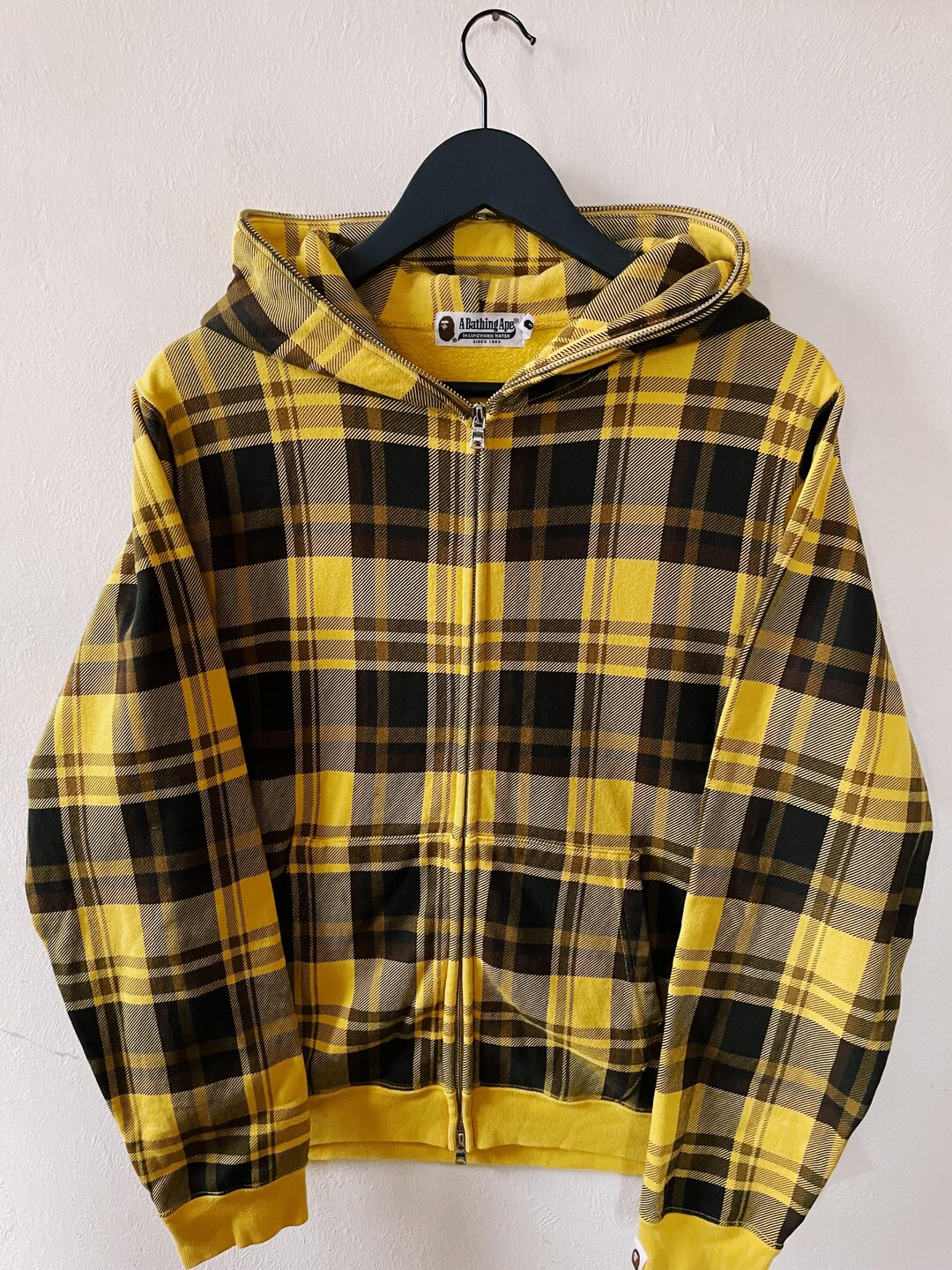 Vintage Y2K Bape A Bathing Ape Plaid Check Fullzip Hoodie Yellow ...