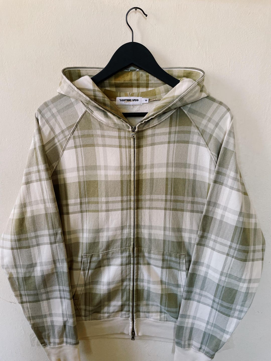 Vintage Y2K Bape A Bathing Ape Check Plaid Fullzip Hoodie White / Gray ...