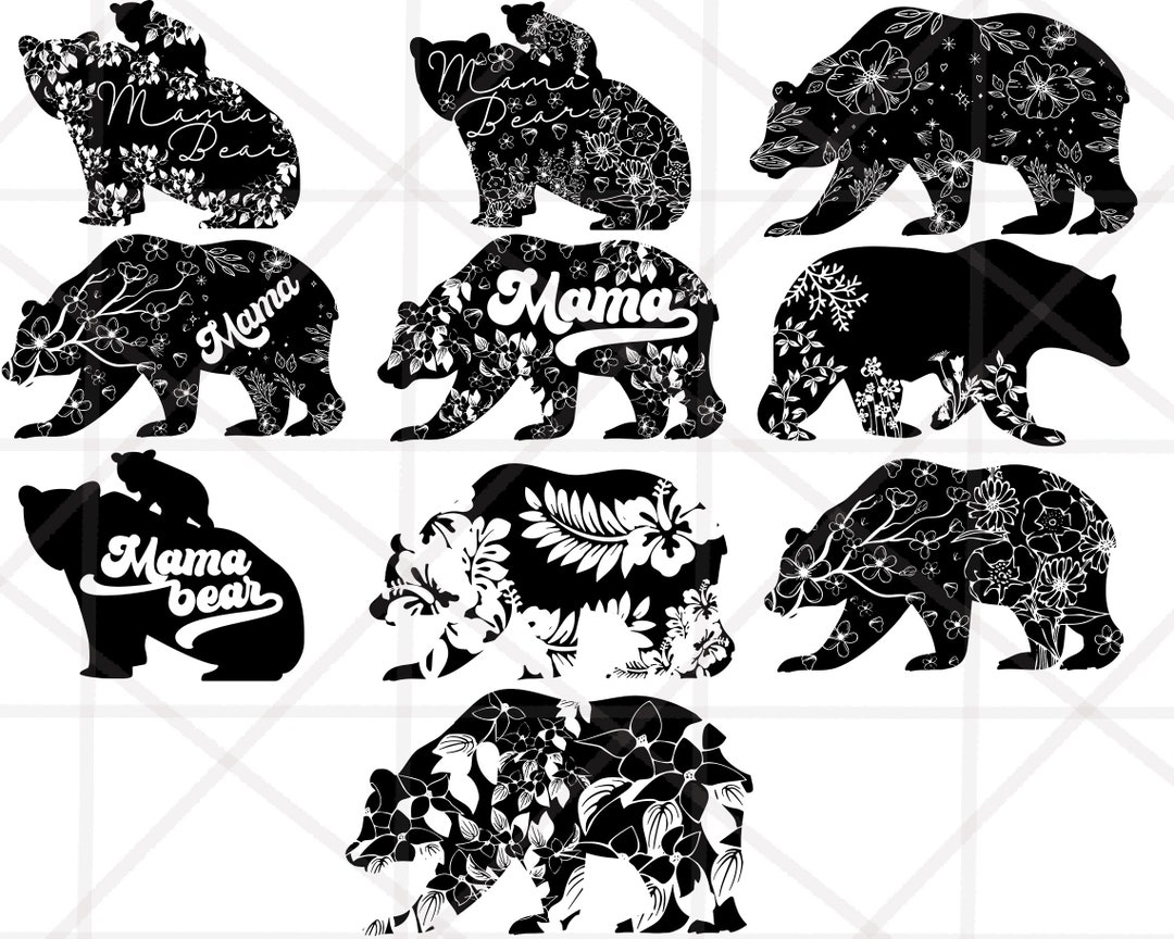 10 Different Design Floral Bear Mama SVG Bundle, Flower Mama Bear Svg ...