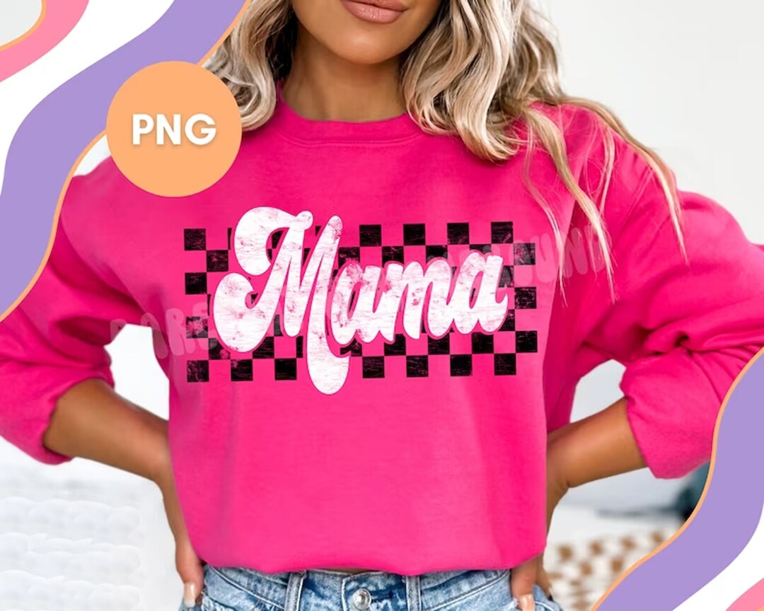 Retro Checkered Mama PNG, White and Black Distressed Mom Design, Trendy ...