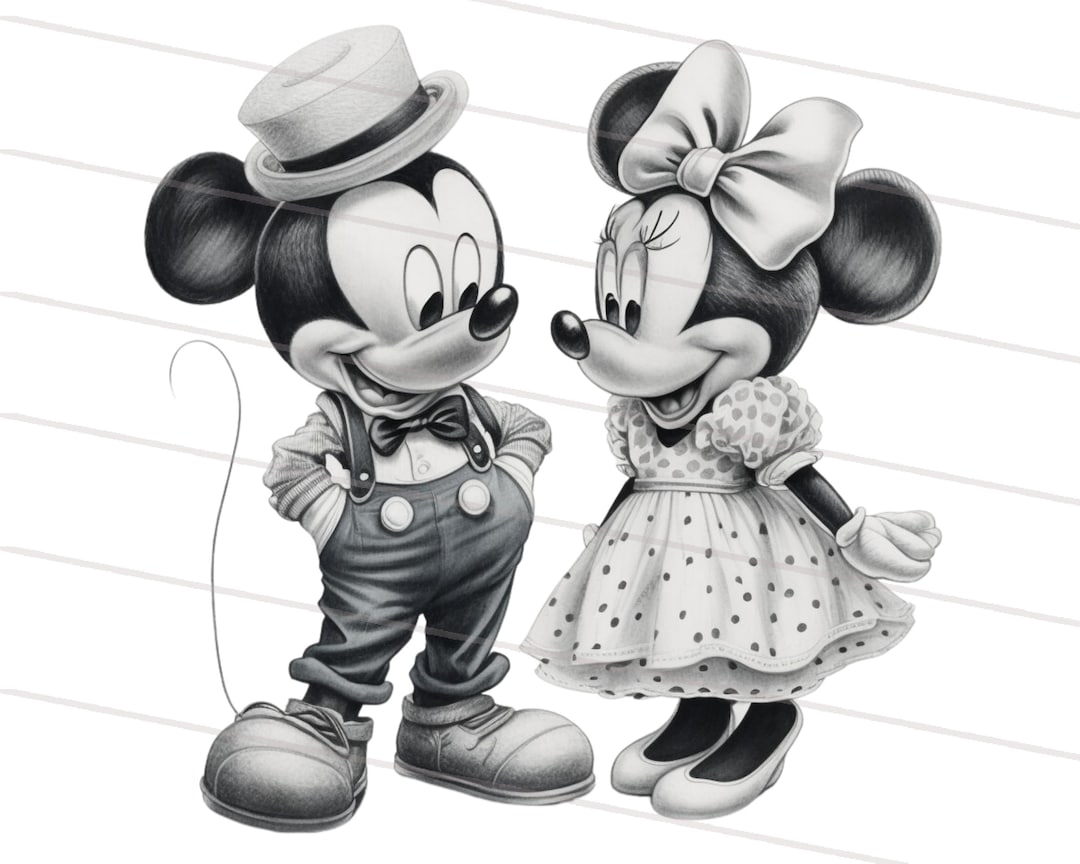 Digital Mickey & Minnie Mouse Black and White Cartoon Character, PNG ...
