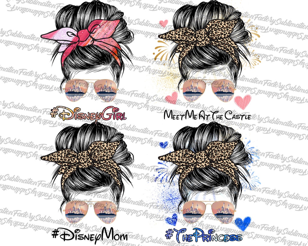 4X DISNEYMOM Messy Bun PNG Bundle, Princess Sublimation Png Pack ...