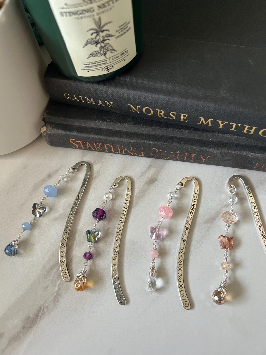 Butterfly Bookmark With Glass Beads Wire Wrapped Bead Dangle Bookmark ...