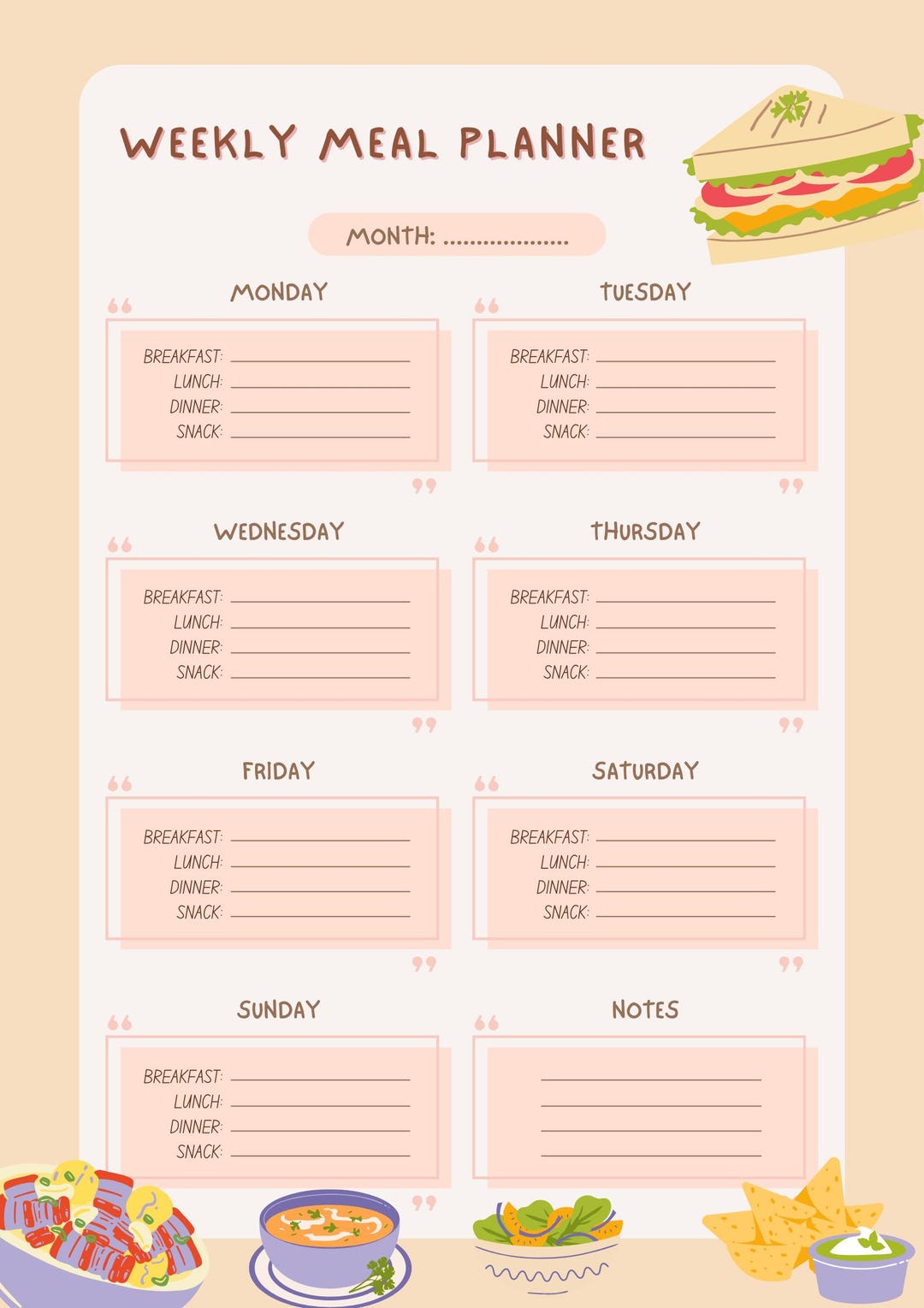 Weekly Meal Planner Poster | Printable PDF - Etsy
