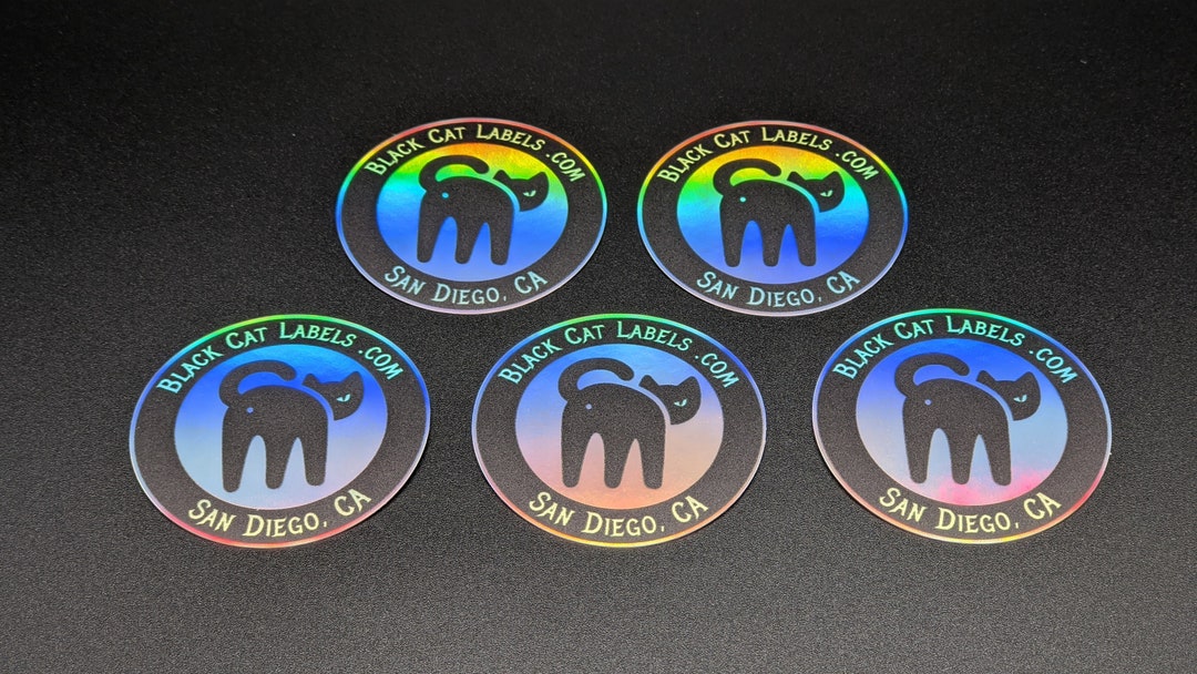 5 Pack Holographic Black Cat Labels (cat Butt) Logo Stickers - Etsy