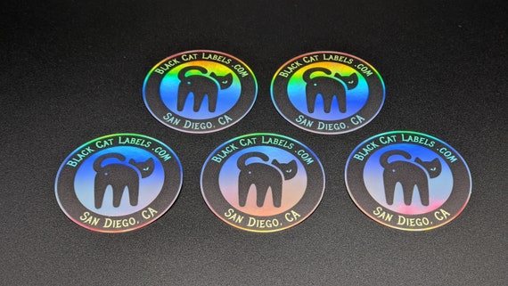 5 Pack Holographic Black Cat Labels cat Butt Logo Stickers - Etsy