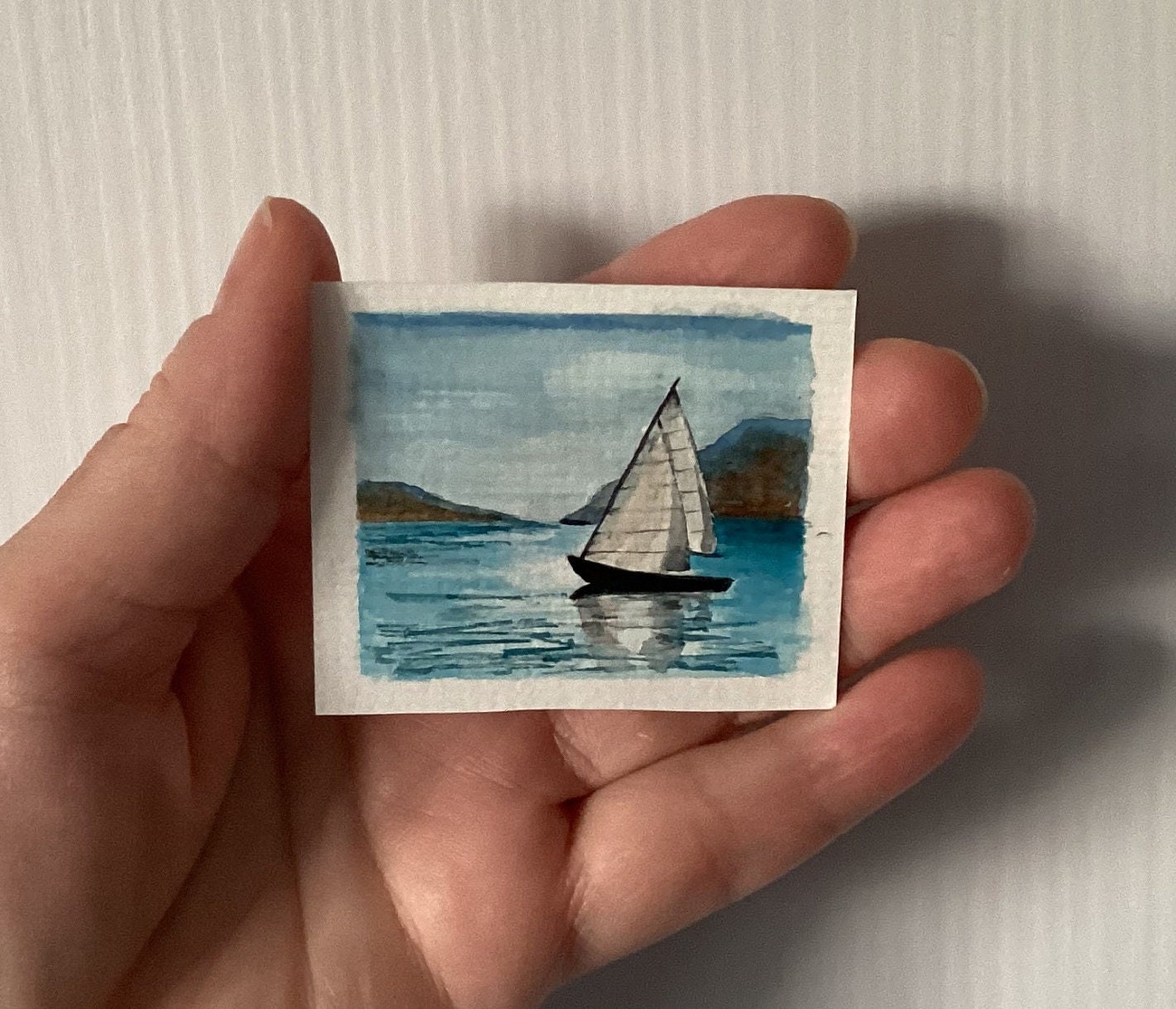 Tiny Sailboat Painting Landscape Art Tiny Watercolor Original - Etsy