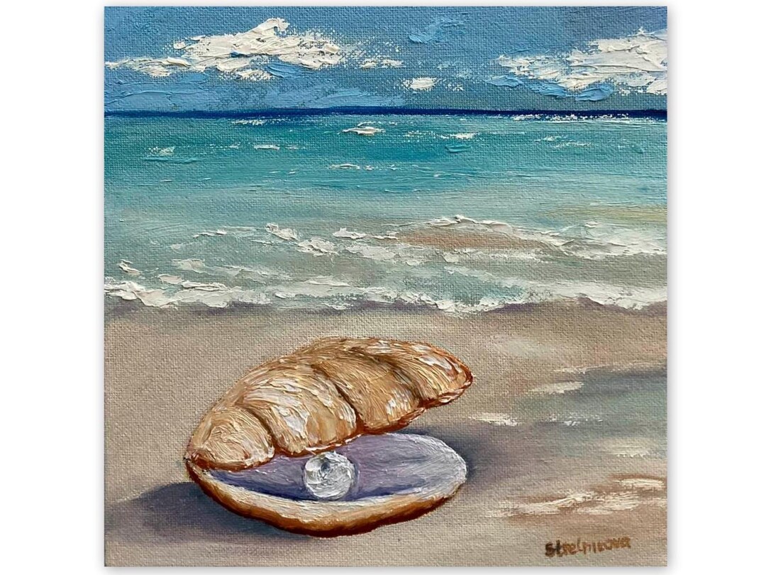 Seashell Oil Painting: Seascape Impasto, Original Art 8x8 - Etsy