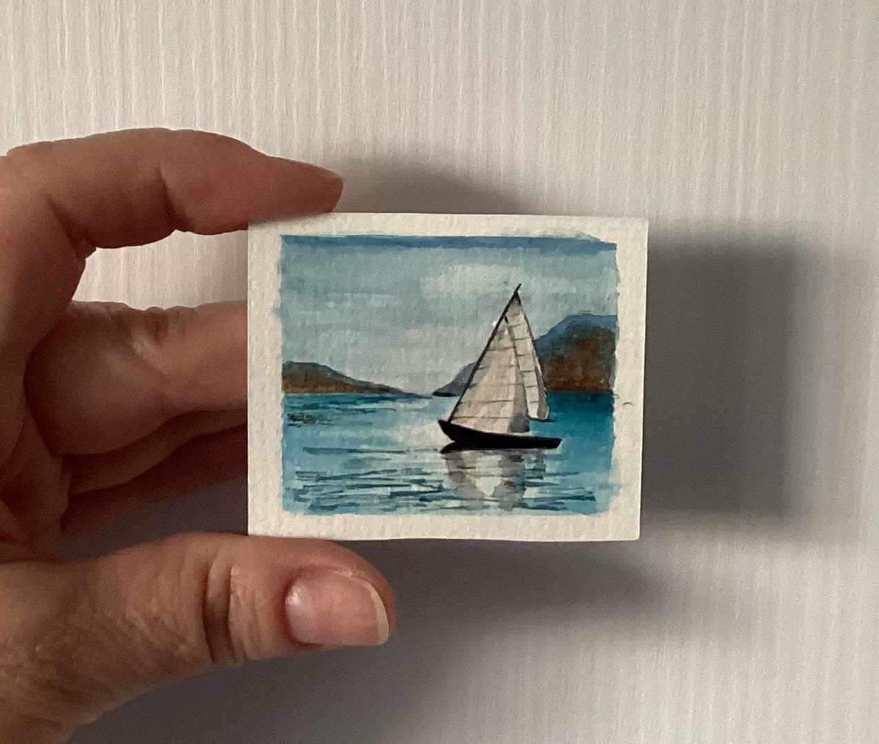 Tiny Sailboat Painting Landscape Art Tiny Watercolor Original - Etsy