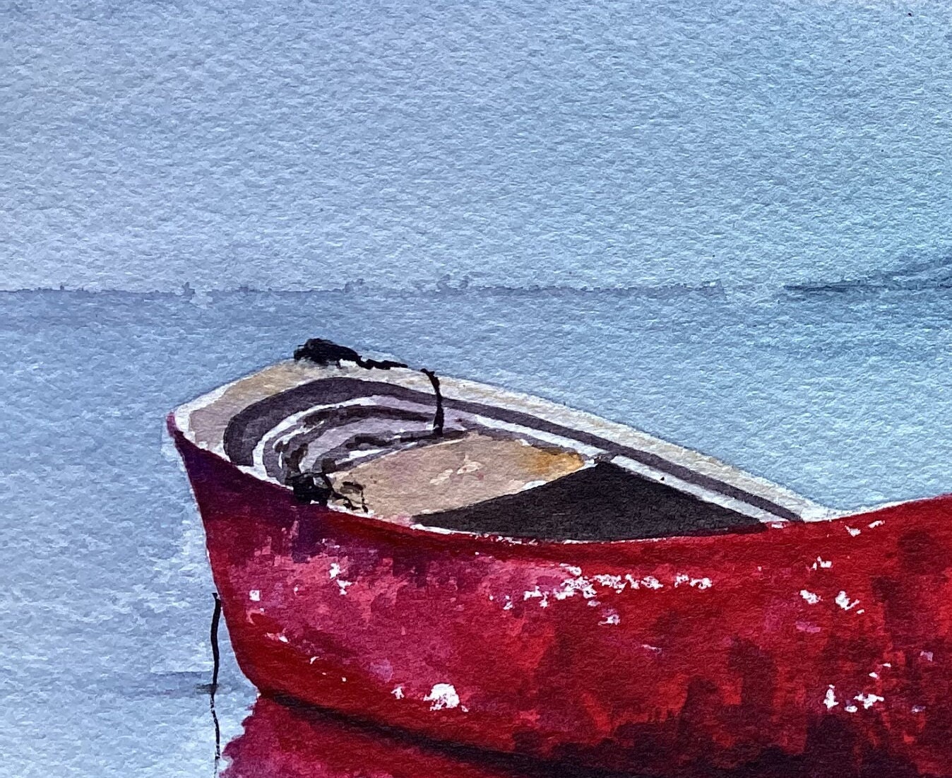 Fishing Boat Painting Red Boat Art Watercolor Original Painting Small ...