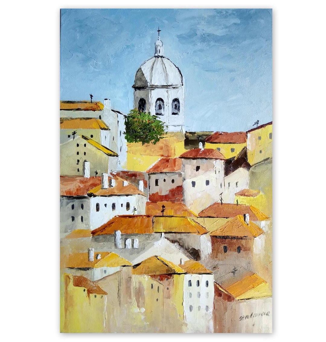 Cathedral Lisbon Painting Portugal Cityscape Urban Impressionism ...
