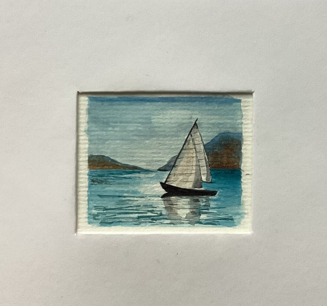 Tiny Sailboat Painting Landscape Art Tiny Watercolor Original - Etsy