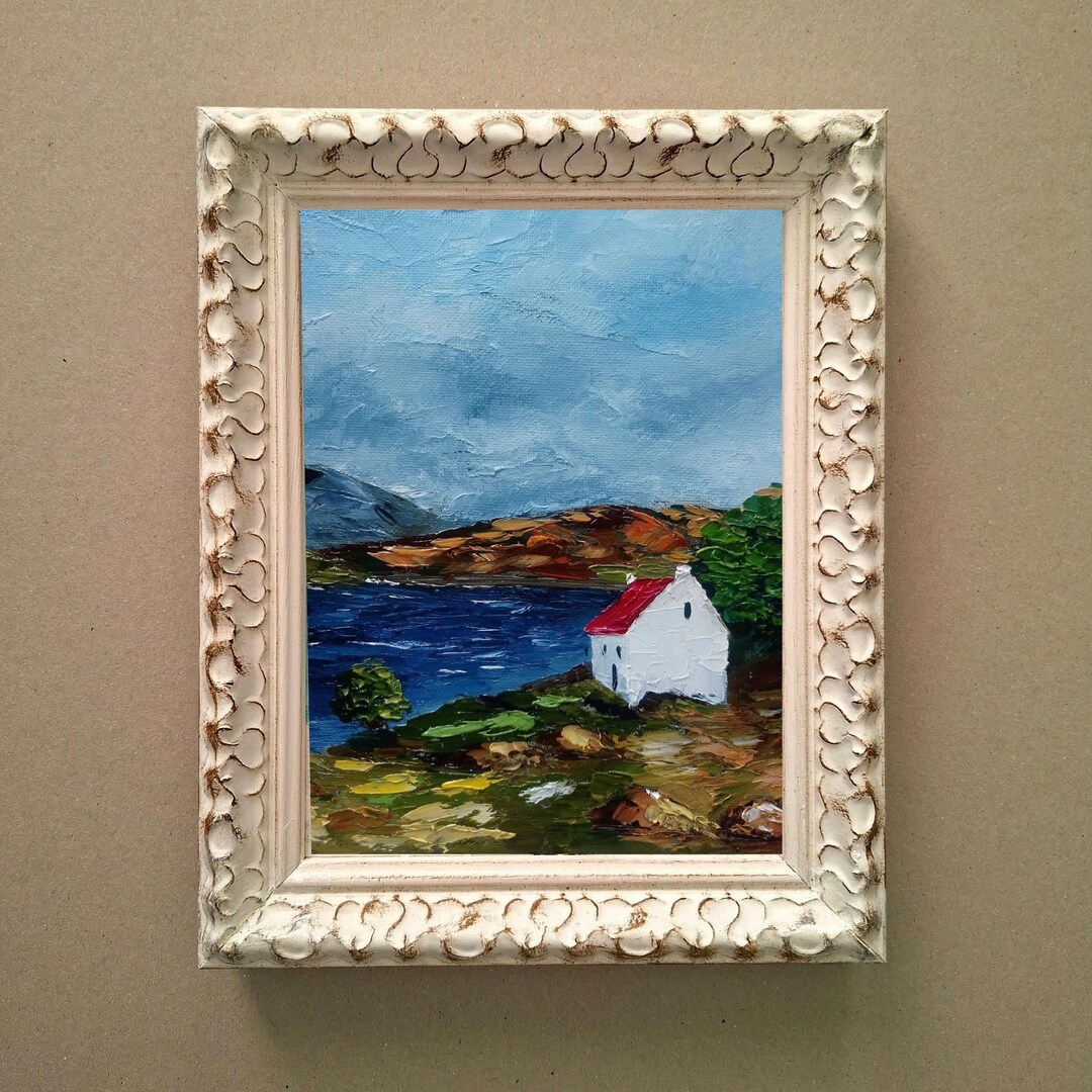 Irish Impasto Oil Painting: Seacoast Landscape White Cottage, Original ...