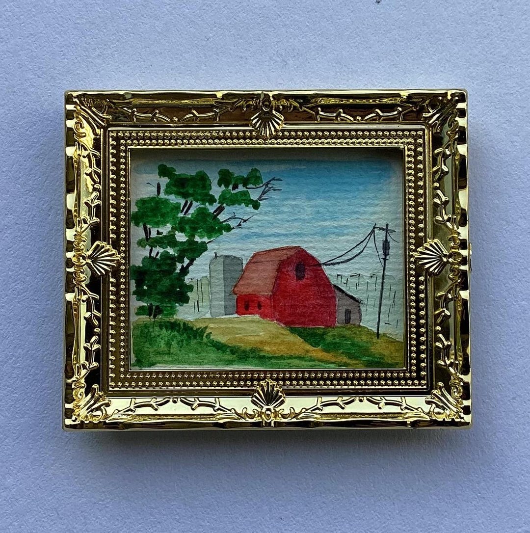 Red Barn Miniature Watercolor Painting: Dolls-house Decor Original Art ...