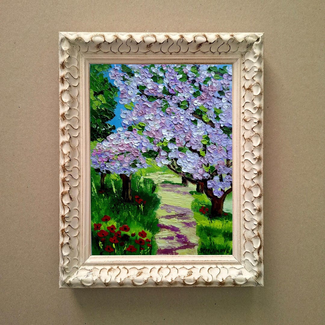 Cherry Blossom Oil Painting: Trees Spring Courtyard Original 6x8 Art ...