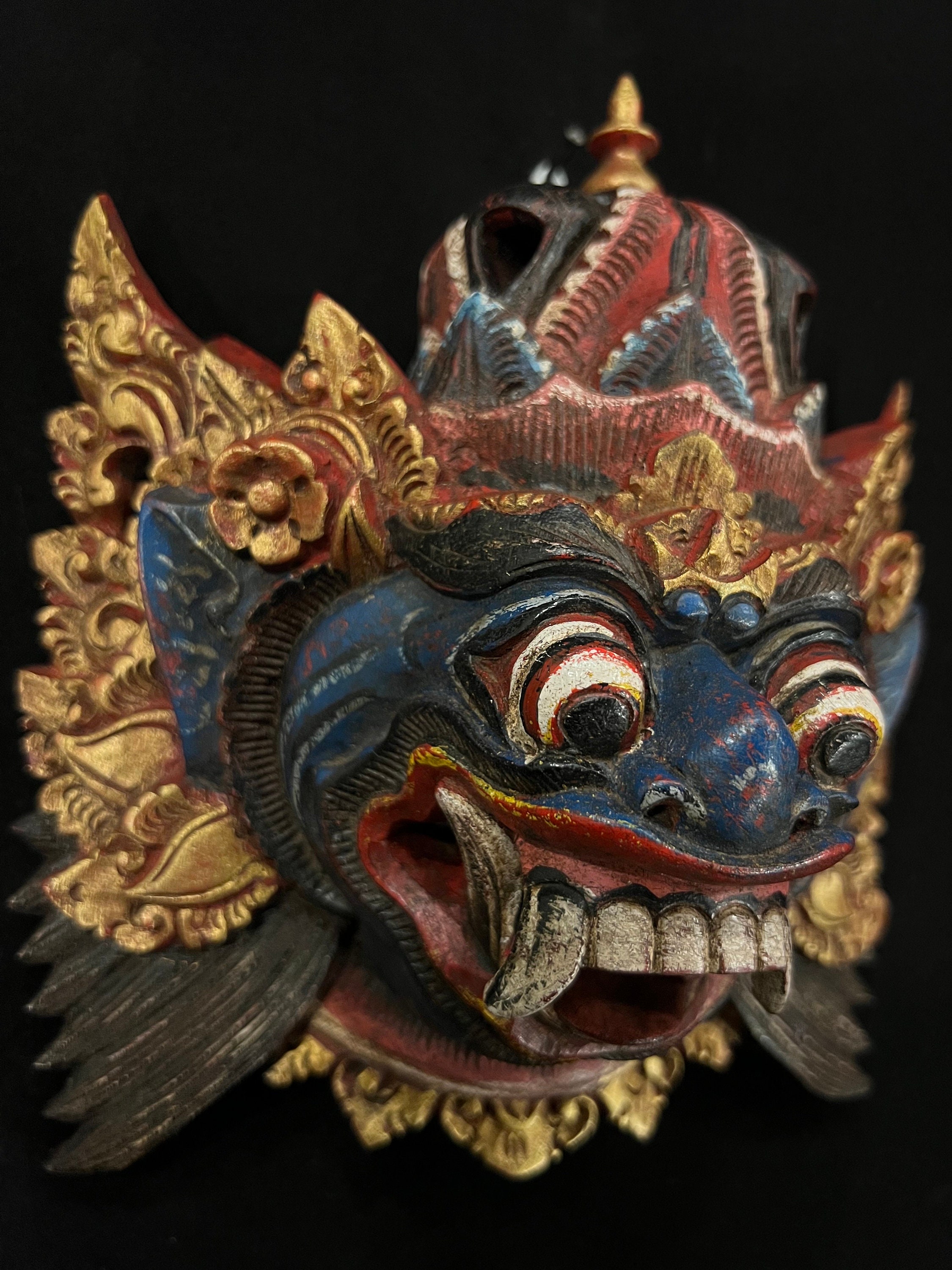 Blue Boma Bali Wood Mask Vintage Balinese Hand Carved Wood Mask ...