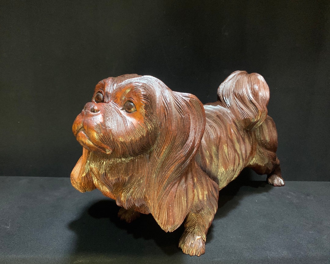 Wooden Dog Sculpture Dog Lover Animal Statue Wood Carving Handmade Home ...