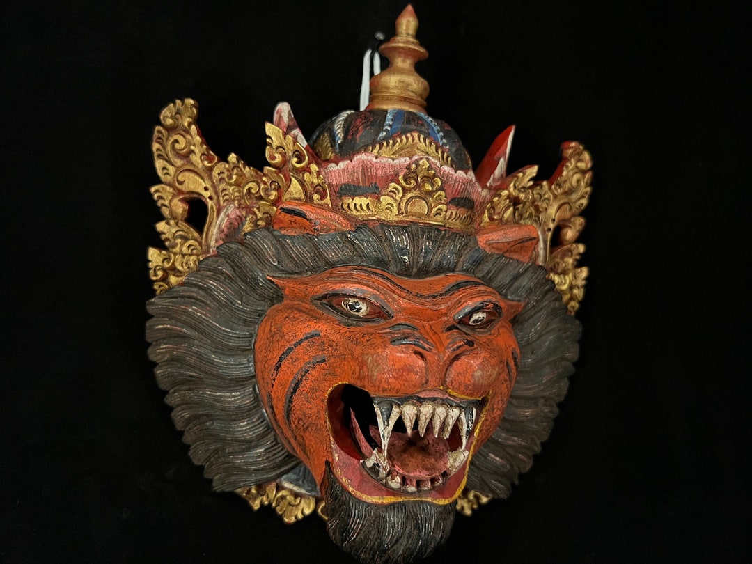 Narasimha Wood Balinese Mask, Lion Wood Sculpture, Hand Carving, Wall ...