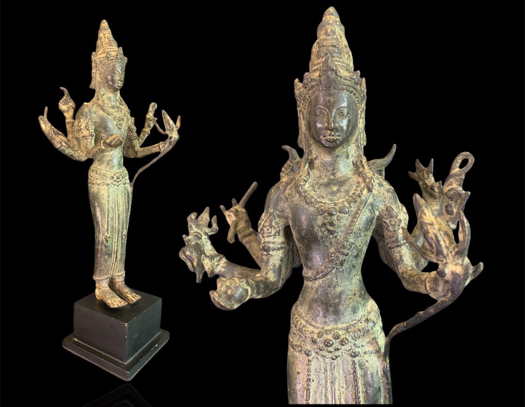Vishnu Bronze Statue Vintage Vishnu Figurine Vishnu 8 Arms Sculpture ...