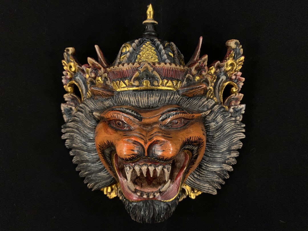 Narasimha Wooden Balinese Mask, Lion Sculpture, Home Decor, Wall Art ...