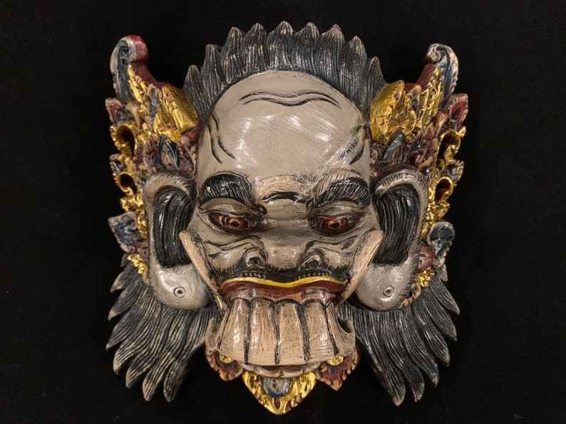 Hand Carved Teak Wood Barong Mask, Balinese Wall Decor (9x9x3.5) - Etsy ...