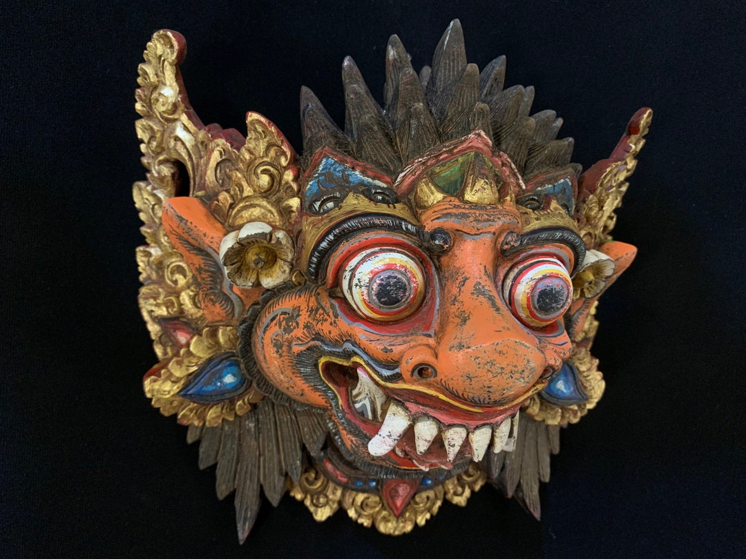 Antique Wooden Balinese Mask Hand Carved Vintage Traditional Mask ...