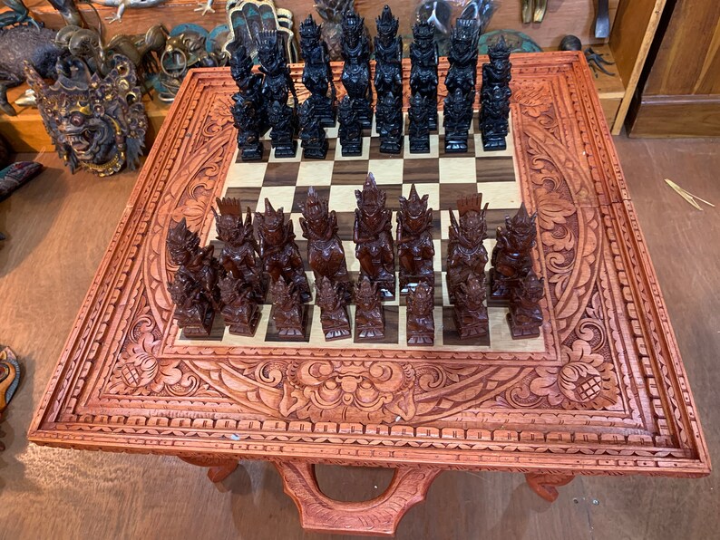 LARGE CHESS SET Balinese Design, Ramayana Story Design Pisces Handmade ...