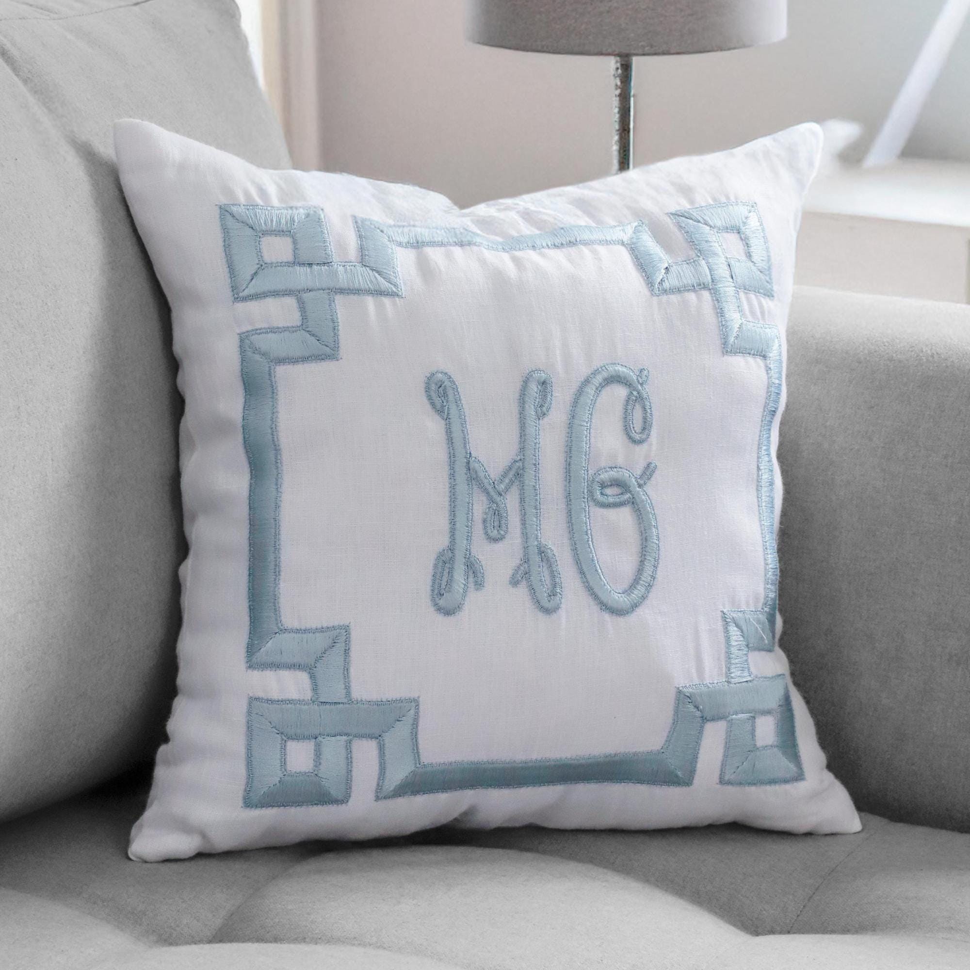 Hand Embroidered Monogram Pillow Cover | Linen Pillow Case ...
