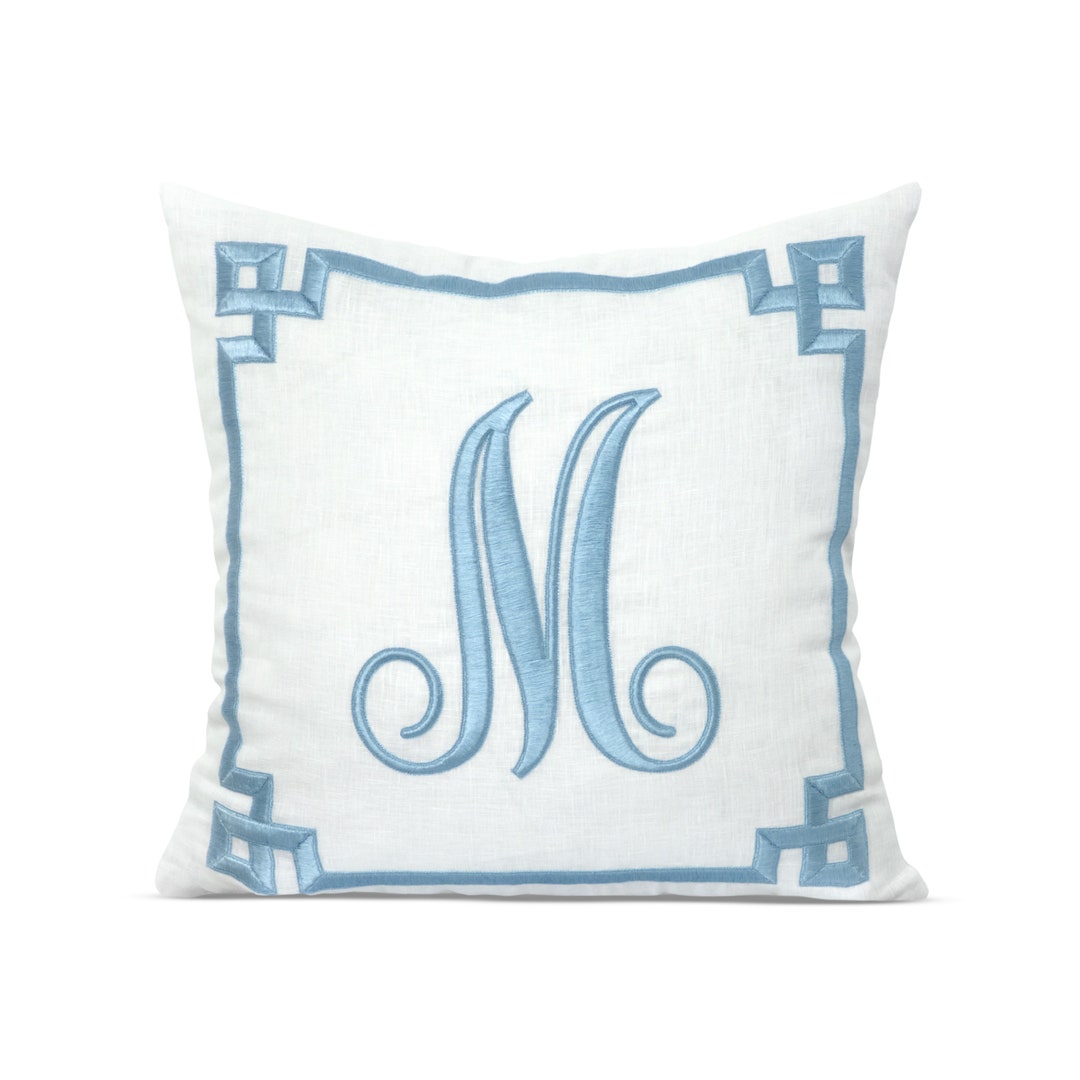Hand Embroidered Monogram Pillow Cover | Linen Pillow Case ...