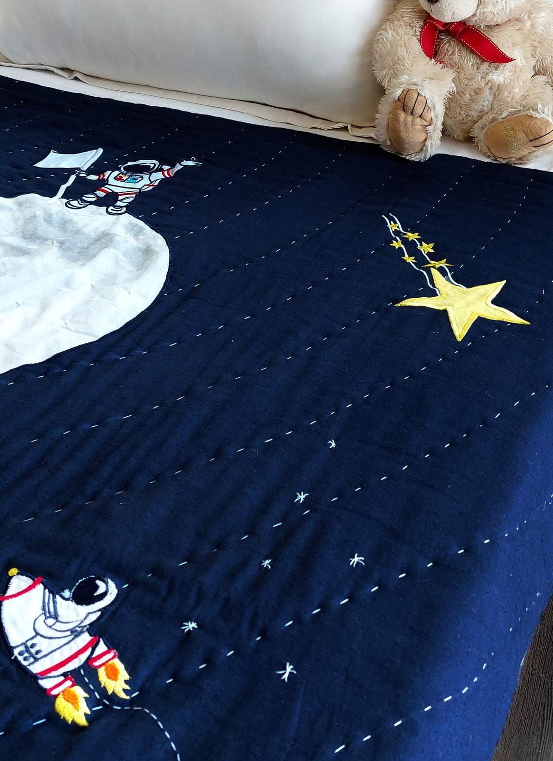 Handmade Cotton Space Quilt for Kids, Toddler Boys Bedding, Outer Space ...