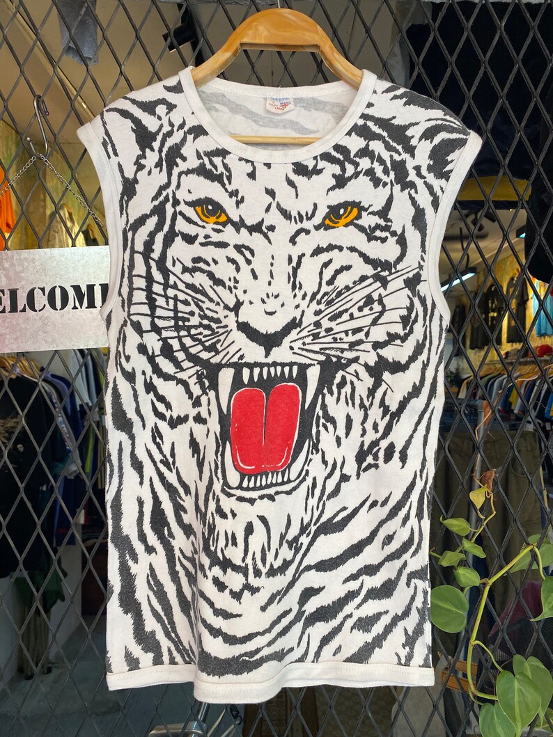 Vtg 70s Tiger Stripe All Over Print Punk T Shirt New Wave Fifth Column ...