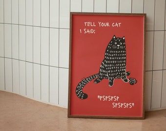 Cat Digital Wall Art Print, Funny Cat Poster, Cute Kitten Illustration ...