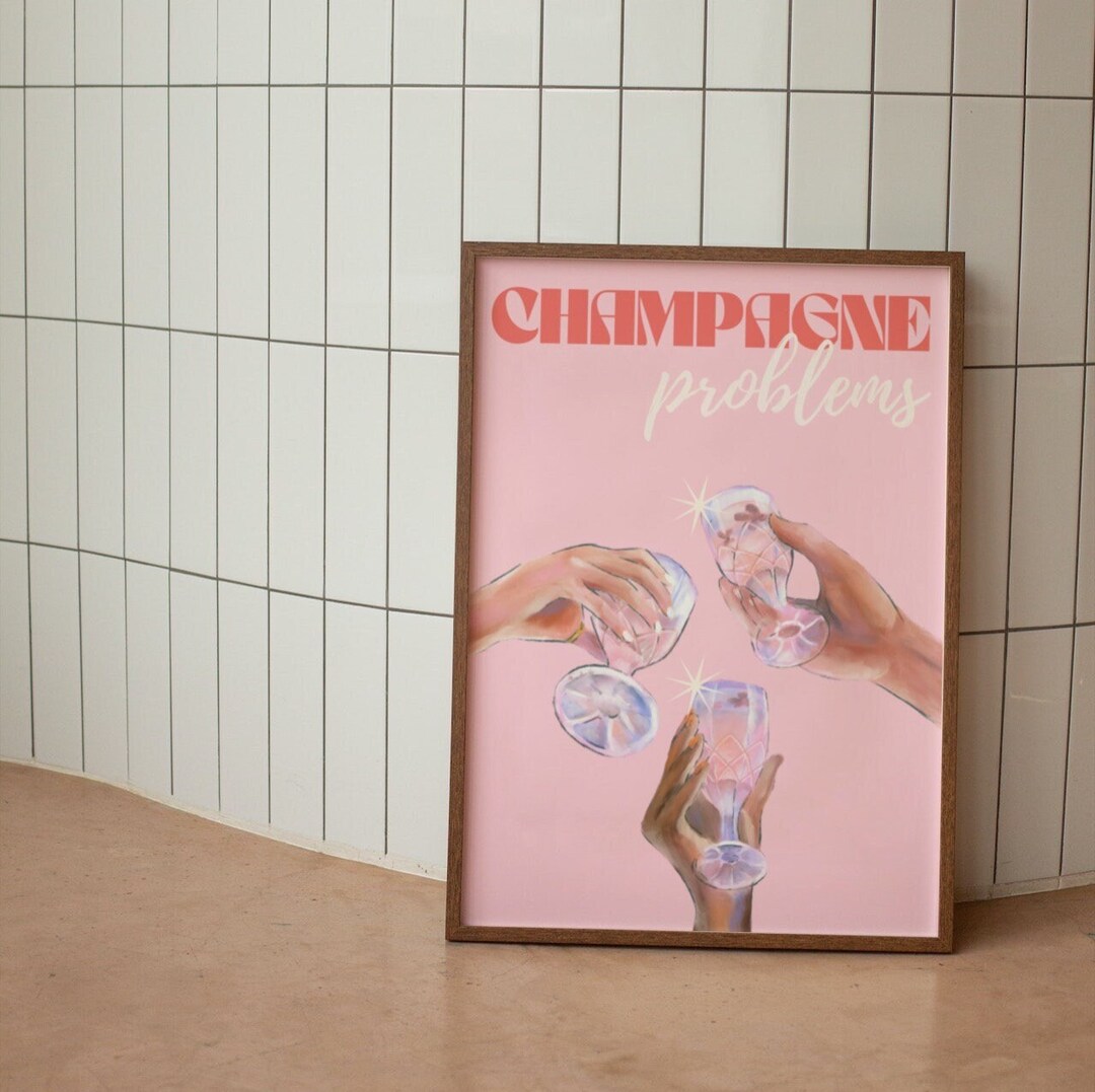 Champagne Problems Print: Retro Pink Bar Cart Art (digital Download) - Etsy