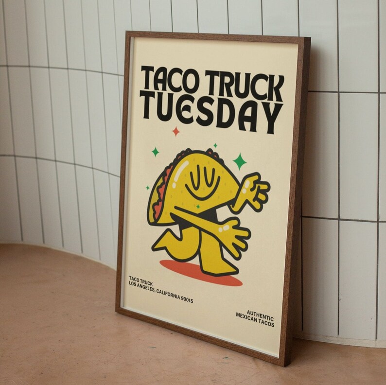 Taco Truck Tuesday Wall Print Retro Kitchen Wall Decor - Etsy