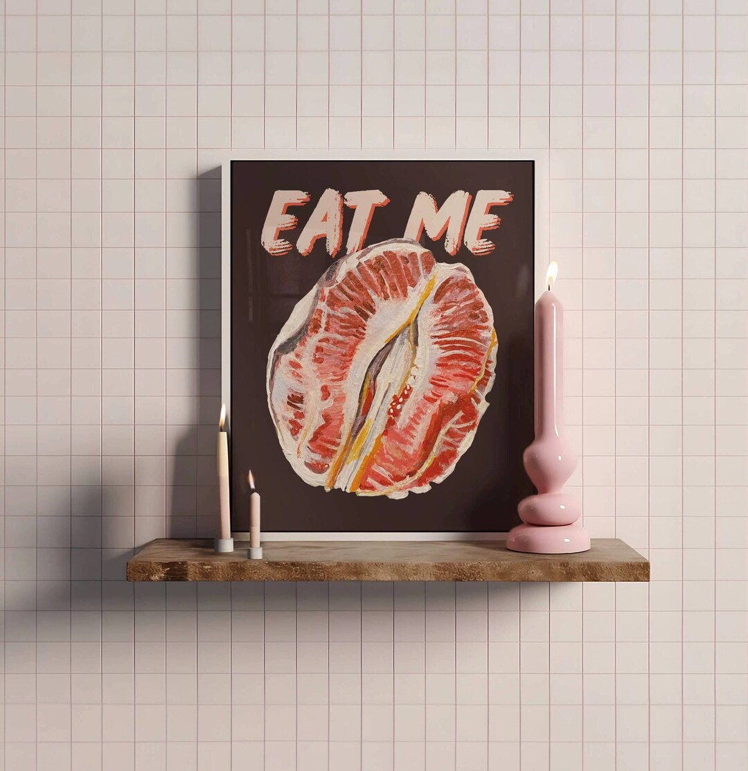 Eat Me Digital Wall Print, Cute Kitchen Art Print, Citrus Grapefruit ...
