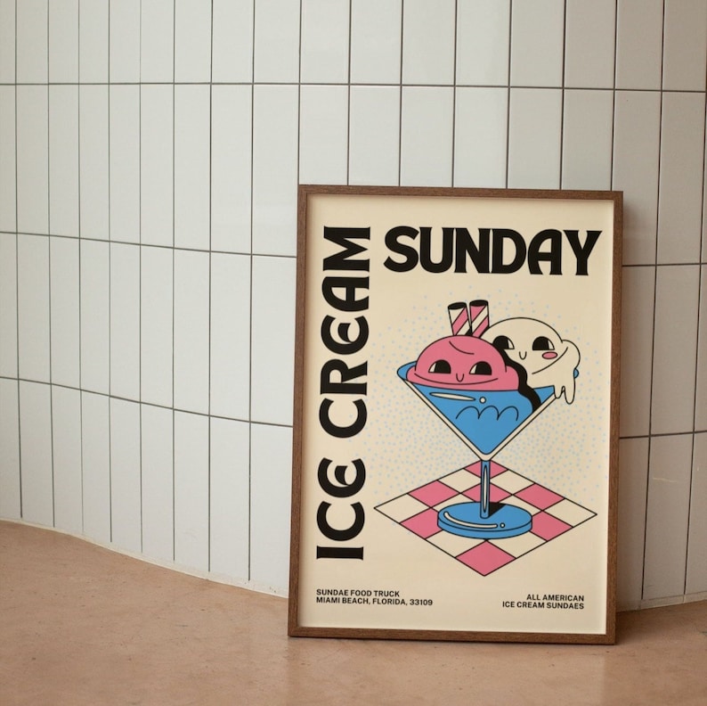 Ice Cream Sunday Wall Print Retro Kitchen Wall Decor Sundae - Etsy