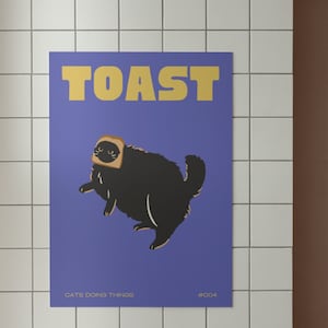 Blue Toast Cat Wall Print, Black Cat Wall Art, Cat Lover Gift, Digital ...