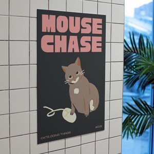 Grey Cat and Computer Mouse Digital Wall Art Print, Funny Cat Poster ...