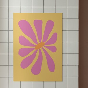 Funky Retro Flower Wall Print, Colourful Wall Art, Yellow Orange Pink ...