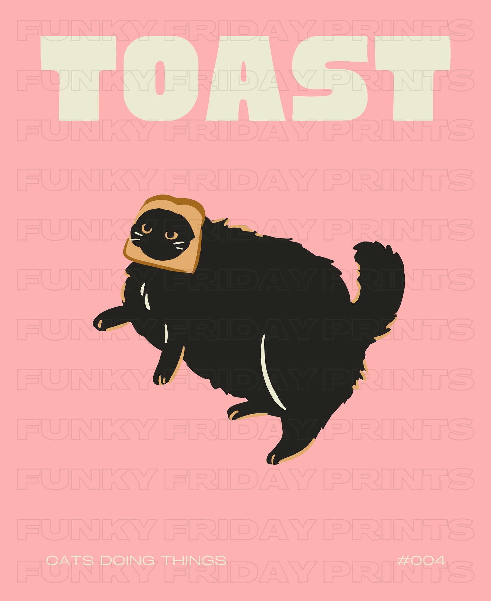 Pink Toast Cat Wall Print, Black Cat Wall Art, Cat Lover Gift, Digital ...