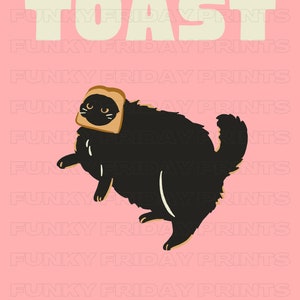 Pink Toast Cat Wall Print, Black Cat Wall Art, Cat Lover Gift, Digital ...